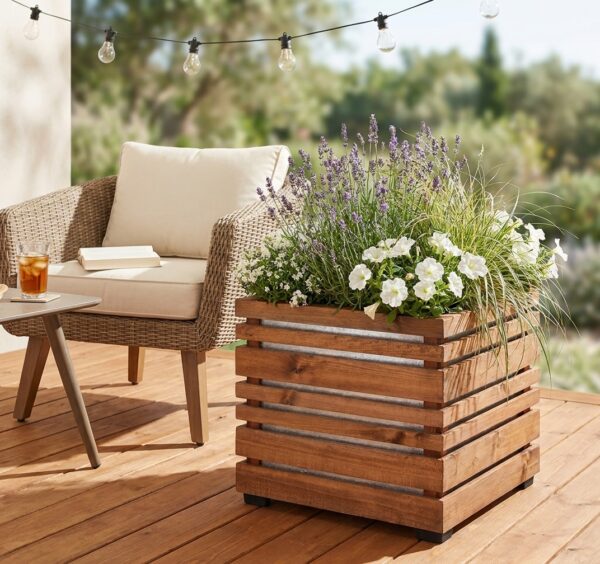 Bac à fleurs carré bois Lign Z - 143L | Cerland